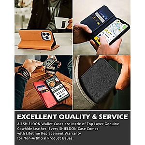 SHIELDON Case for iPhone 13 Pro Max 5G, Genuine Leather Folio Wallet Magnetic Shock Absorbing Case RFID Blocking Credit Card Holder Kickstand Compatible with iPhone 13 Pro Max 6.7" - Retro Brown