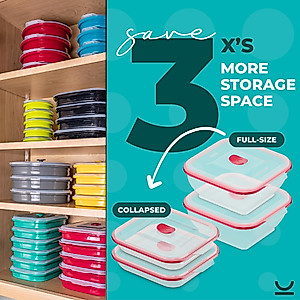Collapse-it Silicone Food Storage Containers - BPA Free Airtight Silicone Lids, 4 Piece Variety Set of 4-Cup Collapsible Lunch Box Containers - Oven, Microwave, Freezer Safe with Bonus eBook