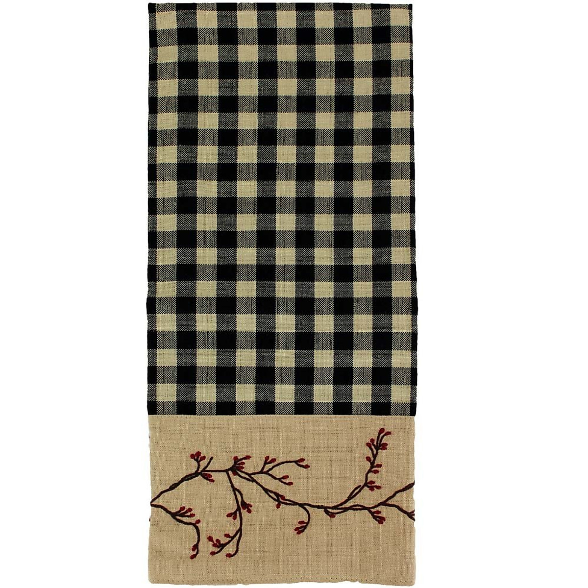 Primitive Home Decors Berry Vine Check Black and Nutmeg Kitchen Towels (Set of 2)
