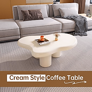 QEZEOM Cloud Coffee Table,Unique Wavy Design, Irregular Shape Living Room Coffee Table, Modern Aesthetic Cute Funky Indoor Center Table for Living Room Bedroom, 46.06in, Cream White