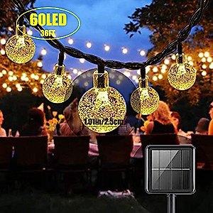 UPON Solar String Lights, 60 LED Outdoor Garden Solar Lights Crystal Ball Decorative Lights 36Ft Waterproof Indoor Outdoor Fairy Lights for Garden, Patio, Yard, Christmas [Warm White]