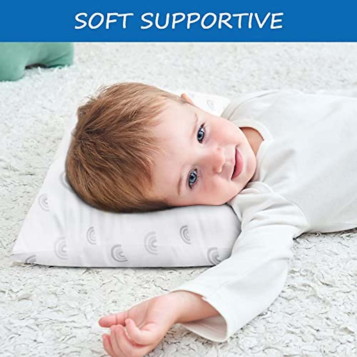 Toddler Pillow Small Baby Pillows for Sleeping Great Neck Support, Perfect Boho Kids Pillow 14" x 19" for Child Travel, Toddler Cot Bed, Boys Gilrs, No Pillowcase Needed, Rainbow Print