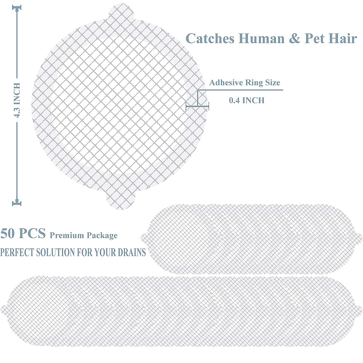50 Pack, VIVIDLY Disposable Shower Drain Cover Hair Catcher Shower Drain Mesh Stickers, Bathroom, Laundry, Bathtub, Kitchen, Sink, for Human and pet Hair (50 PCS)