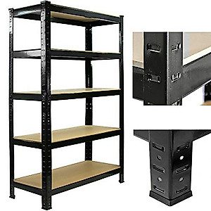 Heavy Duty Storage Shelving Unit 175kg/ 386lbs Loading Capacity Per Shelf, 5-Tier Free Standing Shelving Unit for Kitchen Office Warehouse Garage Room, Black (H150 x W70 x D30 cm)