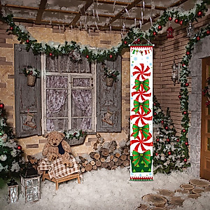 Christmas Porch Sign Banner Candy Xmas Hanging Decorations Christmas Hanging Banners Sign New Year Holiday Outdoor Indoor Christmas Decorations for Home Wall Candyland Themed Party, Red White Green