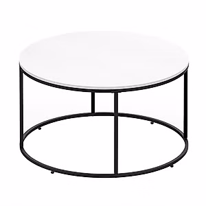 HOMCOM Round Coffee Table, 32 in Modern Center Table with Black Metal Frame, Coffee Tables for Living Room, White