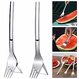 2 Pack Watermelon Fork Slicer, 2-in-1 Watermelon Slicer, Summer Watermelon Cutter, Stainless Steel Fruit Forks Slicer Knife for for Camping Kitchen