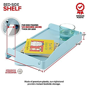 Modern Innovations Bedside Shelf for Bed, College Dorm Room, Bunk Bed Shelf for Top Bunk, Clip On Nightstand, Baby Changing Table Tray, Cup Holder for Kids, Bunkbed Caddy for Table Storage (Baby Blue)