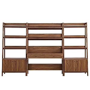 Modway Bixby 3-Piece Home Office Desk and Bookshelf Display Case in Walnut