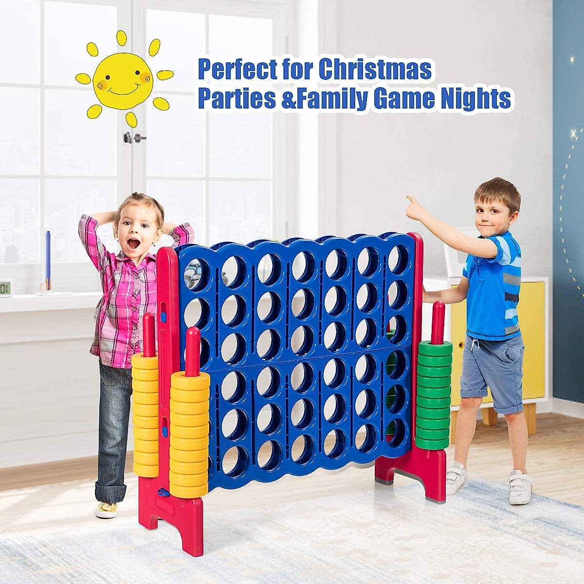 Costzon Giant 4-in-A-Row, Jumbo 4-to-Score Giant Game Set for Kids & Adults, Indoor Outdoor Yard Connect Game, 3.5FT Tall with 42 Jumbo Rings & Quick-Release Slider, Perfect for Family & Party Games