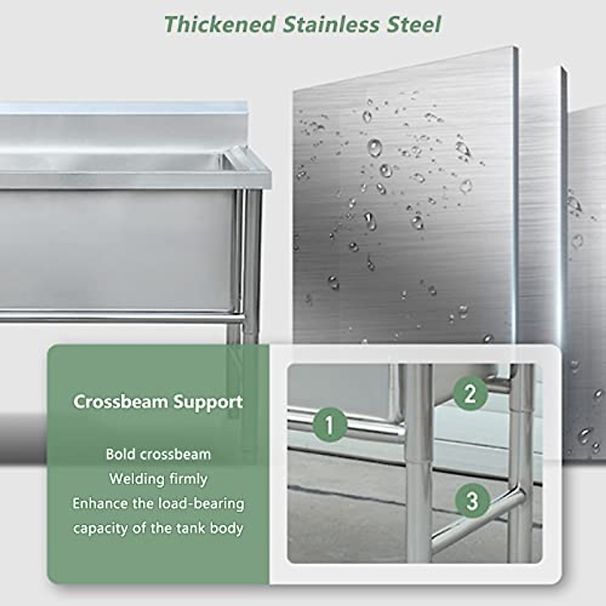 Freestanding Stainless Steel Sink, Utility Sink,1 Compartment Commercial Kitchen Sink,Kitchen Sink Industrial Sink,Commercial Sink Industrial Sink(40in)