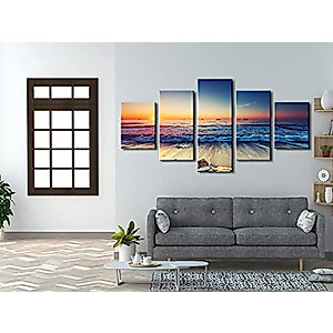 Pyradecor 5 Piece Large Modern Seascape Artwork Gallery Wrapped Ocean Sea Beach Pictures Canvas Prints Waves Paintings on Canvas Wall Art for Living Room Bedroom Home Decorations L