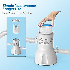 Evoio Pool Filter Pump Above Ground, Swimming Pool Filter Cartridge Pump, Electric Pool Water Pump Filter for Pools Sand Cleaning Tool Set,110-120V with GFCI, 1 Pole Filter (530 Gallons)
