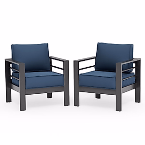 UDPATIO Aluminum Patio Chairs Outdoor Patio Furniture, 2 Pieces Aluminum Outdoor Couch Armchair with 5" Thick Cushion and Waterproof Cover