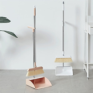 LJJSMG Broom and Dustpan,Self-Clean Dustpan and Broom Set,Broom and Dustpan Combo for Home,Office,Kitchen (Color : Pink)