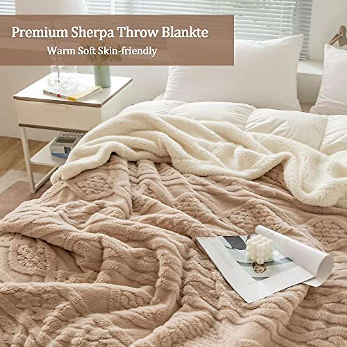 Khaki Sherpa Throw Blanket Thick Warm Fleece Blanket for Winter,Soft Cozy Blanket for Bed Couch Sofa 50"×60"
