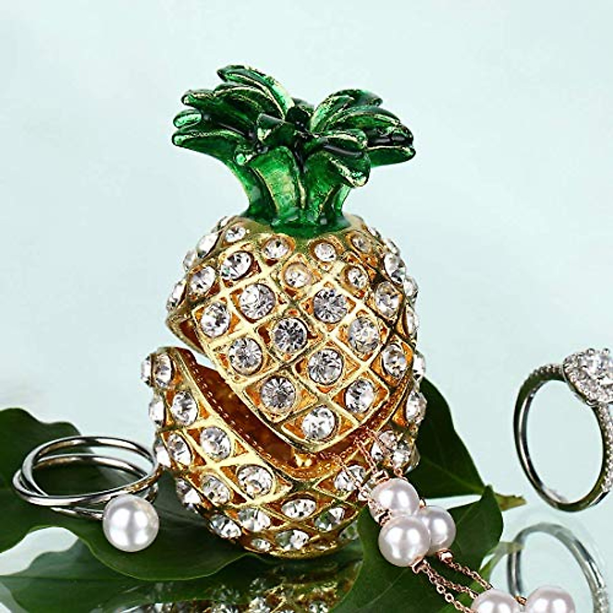YU FENG Pineapple and Telephone Figurine Trinket Box Hinged Collectible