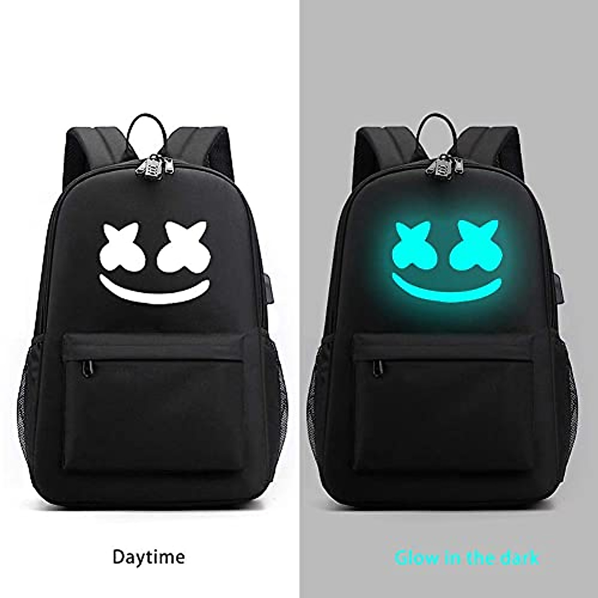 Taizicity Smile Luminous Backpack with USB Charging Port & Anti-theft Lock & Bookbag Daypack Laptop Backpack (Black)