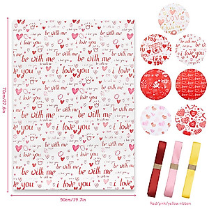 Valentine's Day Gift Wrap Paper,7 Sheets 7 Design Red White Pink Heart Wrapping Paper Set,Funny Love Wrapping Paper With 3-Color Ribbon For Adult Men Women Mothers Fathers Day Birthday Holiday Wedding