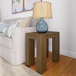 Plank+Beam Modern Rectangular Side Table, Slim Side Table for Living Room, Narrow Nightstand for Small Spaces, Wood End Table for Bedroom, Pecan Wirebrush