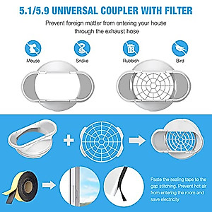 Portable AC Window Vent Kit with 5.1" & 5.9" Universal Hose Adapter, YJHome Air Conditioner Window Seal Kit with 3 Adjustable Slide Seal Plates, Portable Air Conditioner Window Kit for Sliding Window