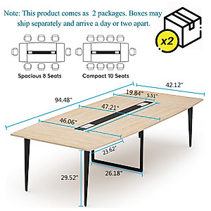 Tribesigns 8FT Conference Table, 94.48L x 47.24W x 29.52H Inches Large Boat Shaped Meeting Seminar Table with Cable Grommets, Modern Conference Room Table for Office (Light Wood Grain, 8ft)