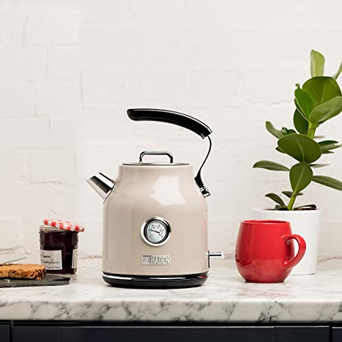 Haden Dorset Stainless Steel Electric Kettle - 1.7L (7 Cup) Tea Kettle with Auto Shut-Off and Boil-Dry Protection - Putty