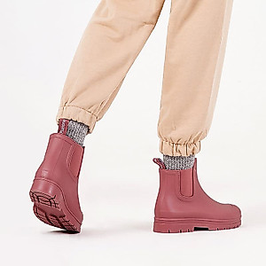 planone Short rain boots for women waterproof size 8.5 Hawthorn Red garden shoes anti-slipping chelsea rainboots comfortable insoles light ankle rain shoes matte outdoor work shoes