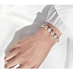 KVLmoze Pearl Bracelet 6mm Handpicked Pearl Chain 18k Gold Plated Delicate Vintage Y2k Jewelry Gifts for Mom Women Girls