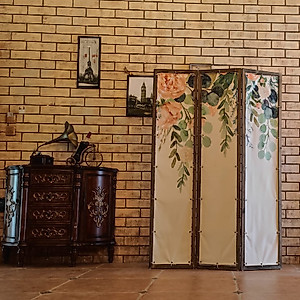 LANDCHY Room Divider Screen Oriental Furniture Privacy Screens Flowers Painting Canvas 3-Panel Foldable Portable Room Separating Divider Room Partitions and Dividers Freestanding 71'' Tall