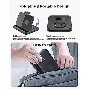 Charging Station for Samsung 3 in 1 Foldable Wireless Charger Fast Charger Dock Stand for Galaxy Z Fold 4/3, Z Flip 5/4/3, S23/S22/S21/S20, Note20/10 Ultra, Watch 5 Pro/5/4/3/Active, Buds+/2/Pro/Live