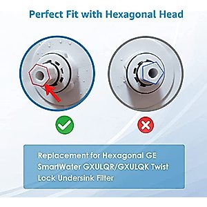 AQUA CREST GXULQR 2K Gallons Kitchen or Bath Replacement Filter, Replacement for Hexagonal Head GE SmartWater GXULQR/GXULQK Twist Lock Undersink Filter (Pack of 1)