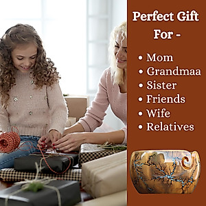 Wooden Yarn Bowl for Crocheting Large 7X4 Handmade Lichtenberg Yarn Storage Bowl for Knitting yarn Holder (SkyBlue)