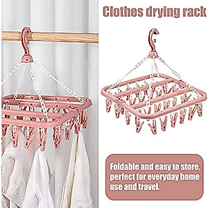 MENFENG Clothes Drying Hanger and Drip Foldable Hanging Sock Rack（32 Clips ） Multifunction Clothes Drying Rack，Rotary Wind-Sock Hanger for Washing line，for Socks, Underwear, Bras, Baby Clothes (Pink)