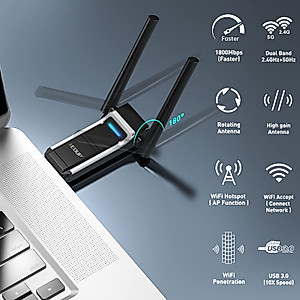 EDUP USB 3.0 WiFi Adapter AC 1300Mbps Long Range High Gain Dual Band Antennas 5.8Ghz/2.4Ghz Wireless Network Adapters for Desktop PC Laptop Support Windows 11/10/8.1/8/7/XP/Vista/Mac 10. 6-10.15
