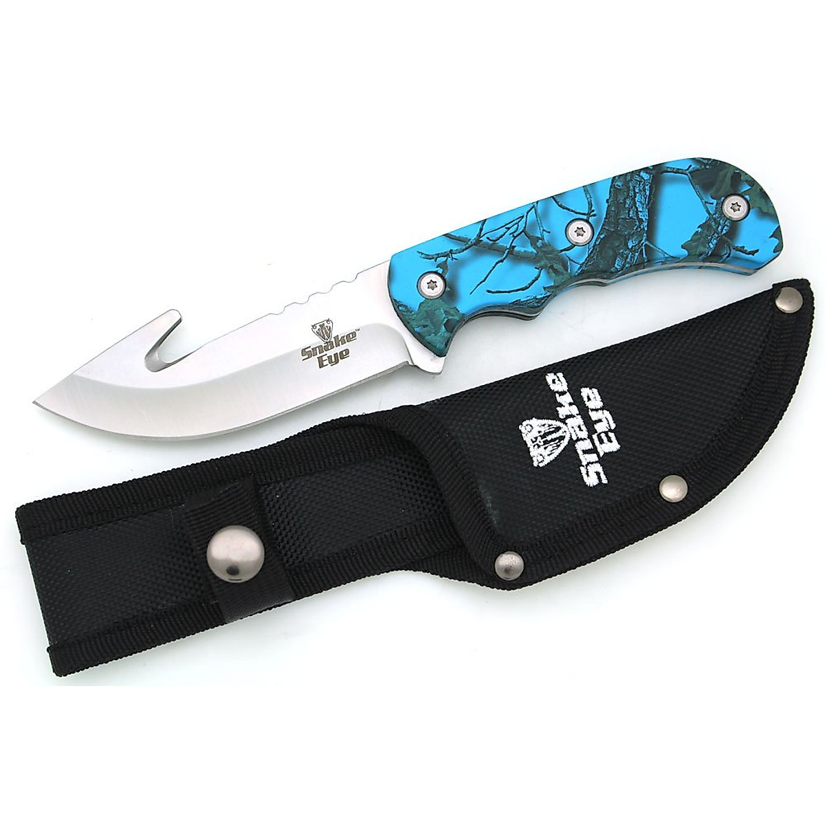 Snake Eye Tactical Skinner Fixed Blade Knife w/Gut Hook Blade 8.5" Overall Camping Hunting Fishing Outdoors (Blue)