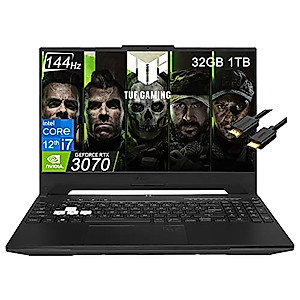 ASUS TUF Dash F15 15.6" 144Hz (Intel 12th Gen i7-12650H, 32GB DDR5 RAM, 1TB PlCe SSD, Geforce RTX 3070 8GB) Thin Bezel Gaming Laptop, Thunderbolt 4,Backlit KB, IST Computers Cable, Win 11 Home
