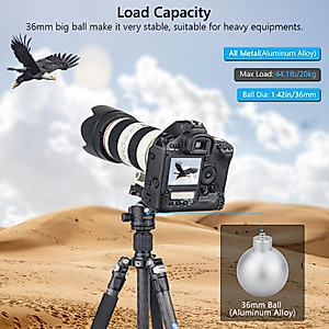 Low Profile Tripod Ball Head 36mm Stability Panoramic Tripod Head 360 Rotating Metal Ballhead with 1/4 inch Arca QR Plate for DSLR Cameras Tripods Monopods Camcorder Slider Max Loading 44.1lbs/20kg