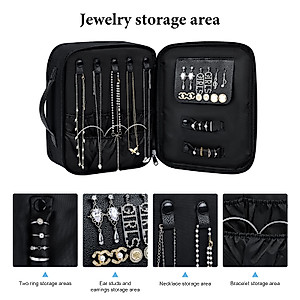 DIMJ Makeup Bag and Jewelry Bag, Makeup Organizer Bag for Women Large Cosmetic Bag Makeup Pouch, Portable Makeup Travel Bag for Necklaces Earrings Bracelets Cosmetics Skin Care Brushes.(Black)