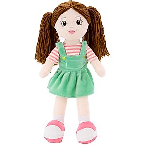 Plushible Soft Baby Doll - 18 Inch Rag Dolls for Girls, Infants & Babies - My First Plush for 1 Year Old - Brown Yarn Hair - Girl Toys - Allie