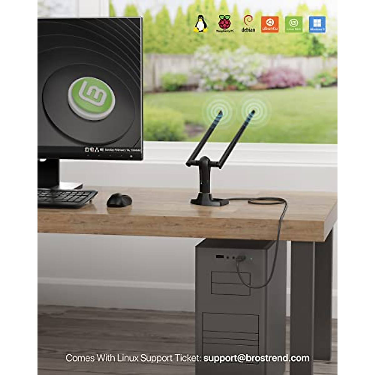 BrosTrend Linux WiFi Adapter for Ubuntu, Mint, Kali, Debian, Lubuntu, Xubuntu, Mate, Zorin, PureOS, Raspberry Pi 2+, Windows 11, 1200Mbps, 5GHz/2.4GHz, Long Range 2X5dBi Antennas, USB3.0