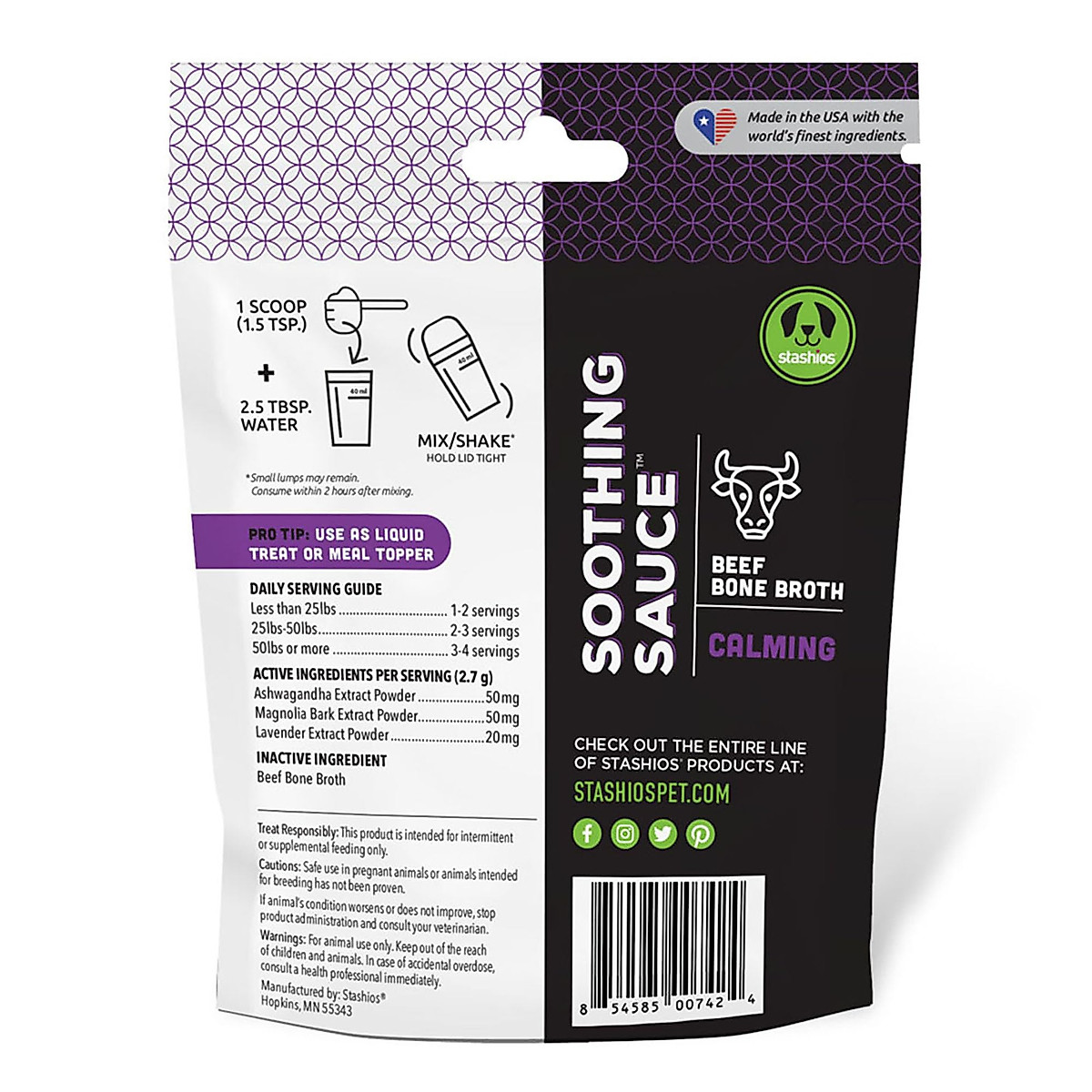 Stashios Soothing Sauce Beef Bone Broth Calming Powder Supplement for Dogs & Cats, All Natural Anxiety Relief, Made in The USA, 3 oz
