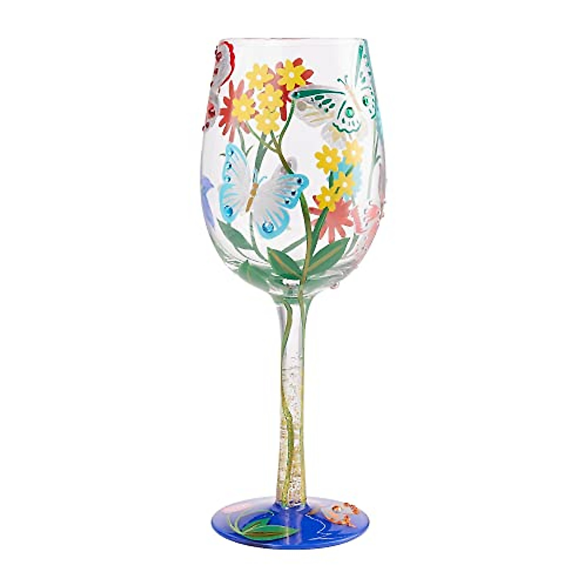 Enesco Designs by Lolita Bejeweled Butterfly Artisan Hand-Painted Wine Glass, 1 Count (Pack of 1), Multicolor