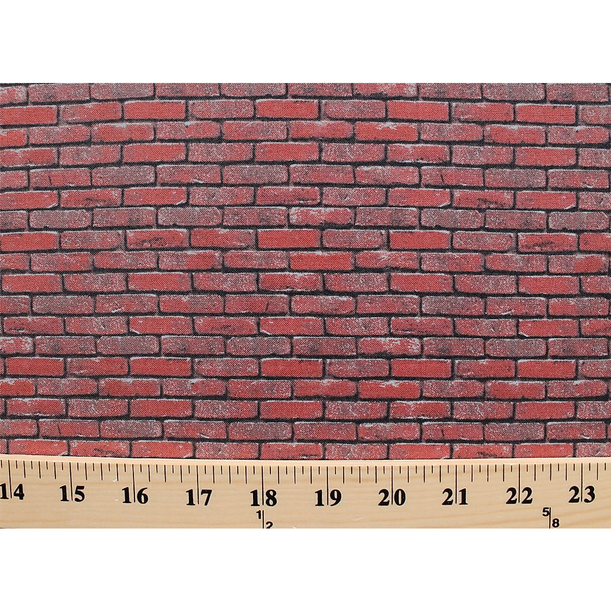 Cotton Landscape Medley Bricks Red Brick Wall Miniature 1" x 0.375" Bricks Cotton Fabric Print by The Yard (367-red)
