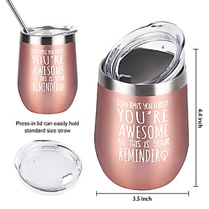 4 Pack Wine Tumbler, Thank You Idea-Sometimes You Forget You're Awesome, Appreciation Idea for Women Friend Mom Wife Coworker Sister, Insulated Stainless Steel Tumbler with Lid(12oz, Rose Gold)
