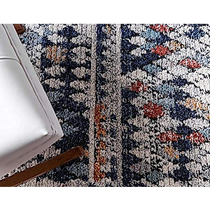 Unique Loom Morocco Collection Abstract Border, Diamond, Bohemian Area Rug (9' 0 x 12' 0 Rectangular, Multi/ Blue)