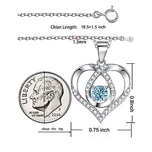 ITS4YEO 925 Sterling Silver Heart Birthstone Necklaces Silver Necklace Zircon Pendant Necklaces for Women Jewelry Gift for Women Wife Her Valentines Gift(March)