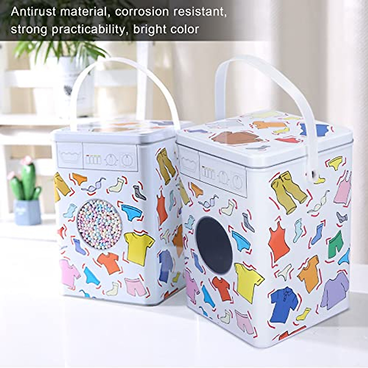 Laundry Detergent Container, Powdered Laundry Detergent Container with Perspective Window Lid Laundry Detergent Powder Storage Tin Box, Washing Machine Appearance Large Capacity Storage Box