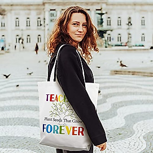 Xuniea 6 Pcs Teacher Appreciation Gifts for Women Graduation Tote Canvas Shopping Bags with Pocket (Cute Style)