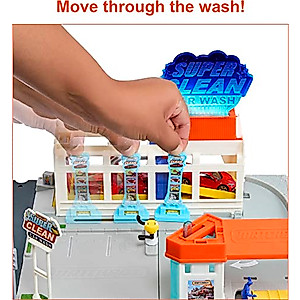 Matchbox Toy Car Playset, Action Drivers Super Clean Car Wash with 1 Chevrolet Corvette in 1:64 Scale, Lights & Sounds, Connects to Other Sets